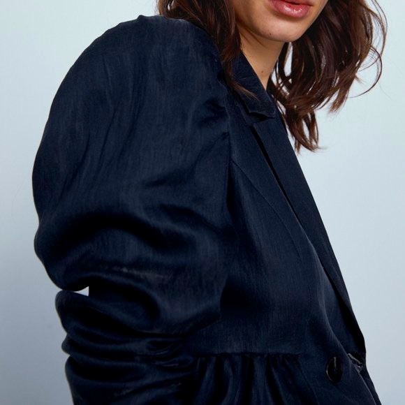 Zara | Jackets & Coats | Linen Double Breasted Blazer With Balloon ...